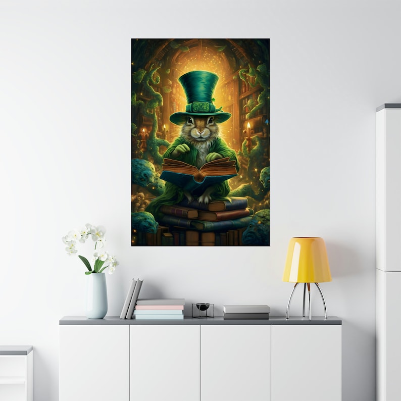 Lucky Rabbit Leprechaun Poster, Whimsical St Patricks Day Wall Art ...