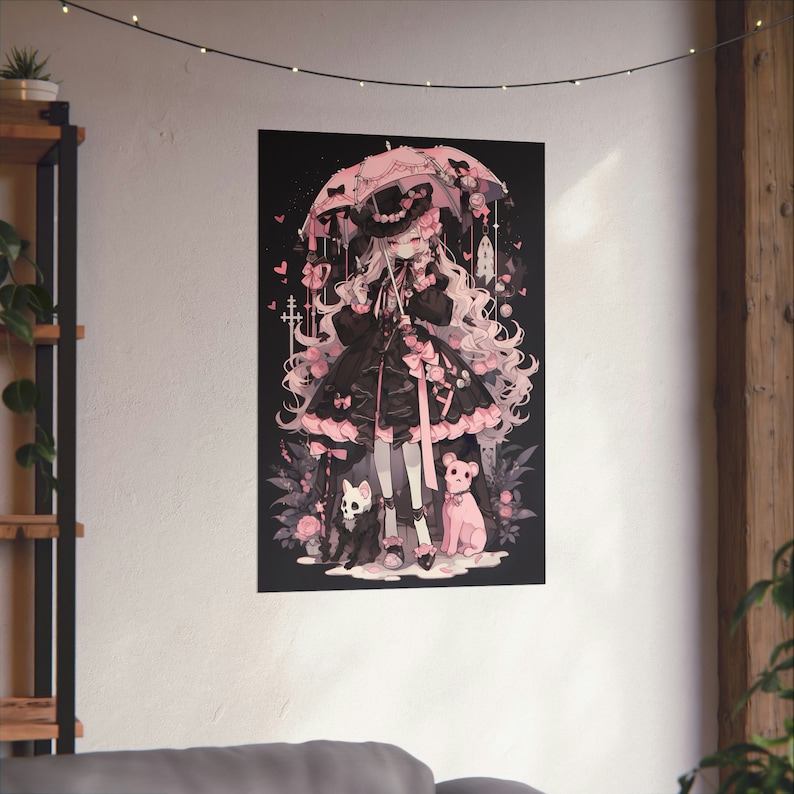 Halloween Emo Anime Girl Poster 1, Whimsical Manga Drawing Wall Art ...