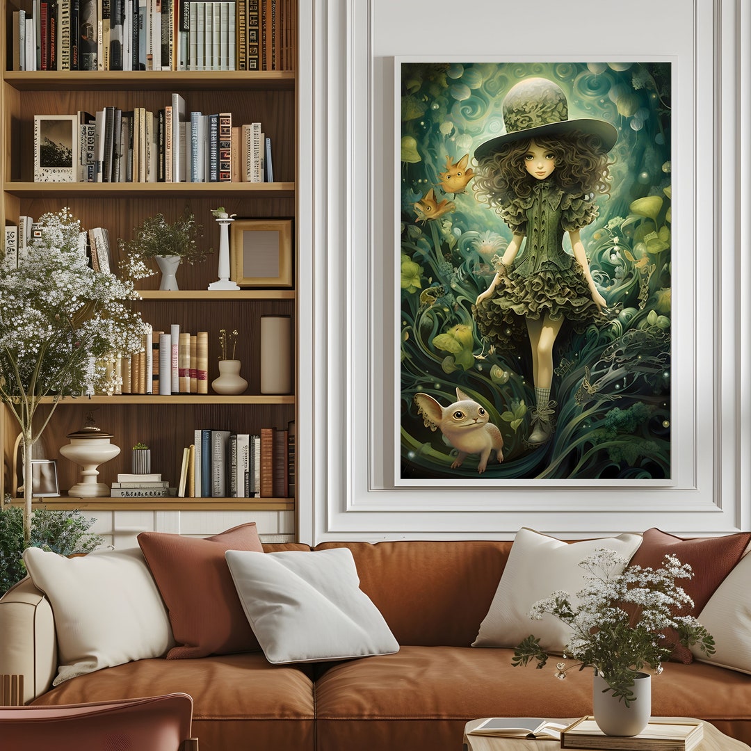 Cute Girl Leprechaun Poster 3, Whimsical Pet Dog Print Green Dress ...