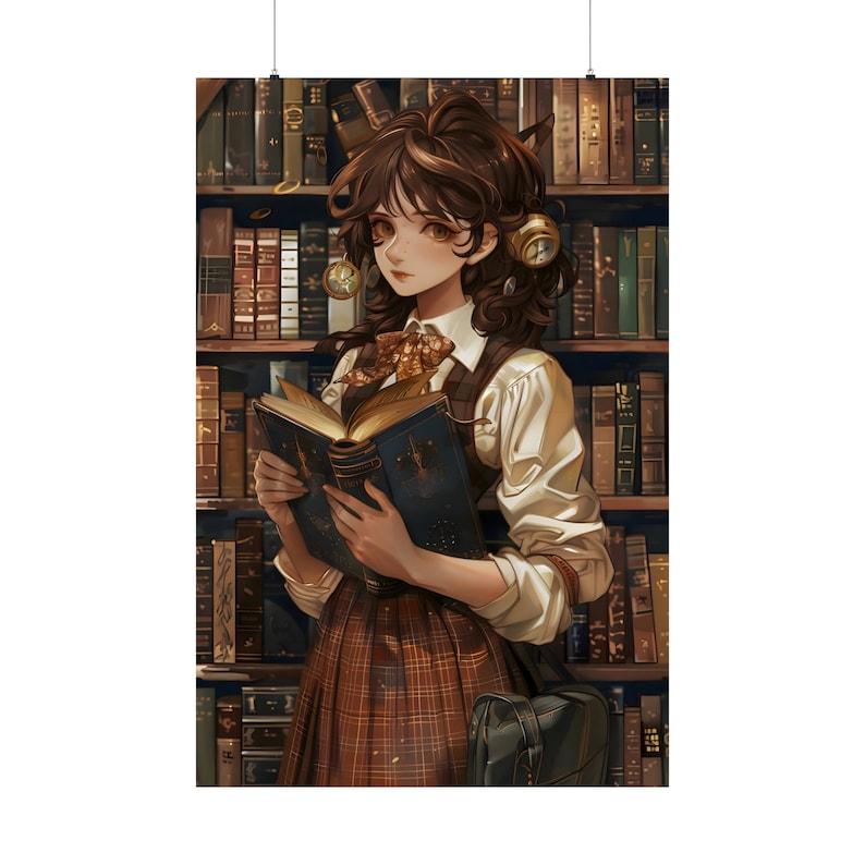 Steampunk Librarian Reading Poster, Fantasy Room Decor Book Lover Gift ...