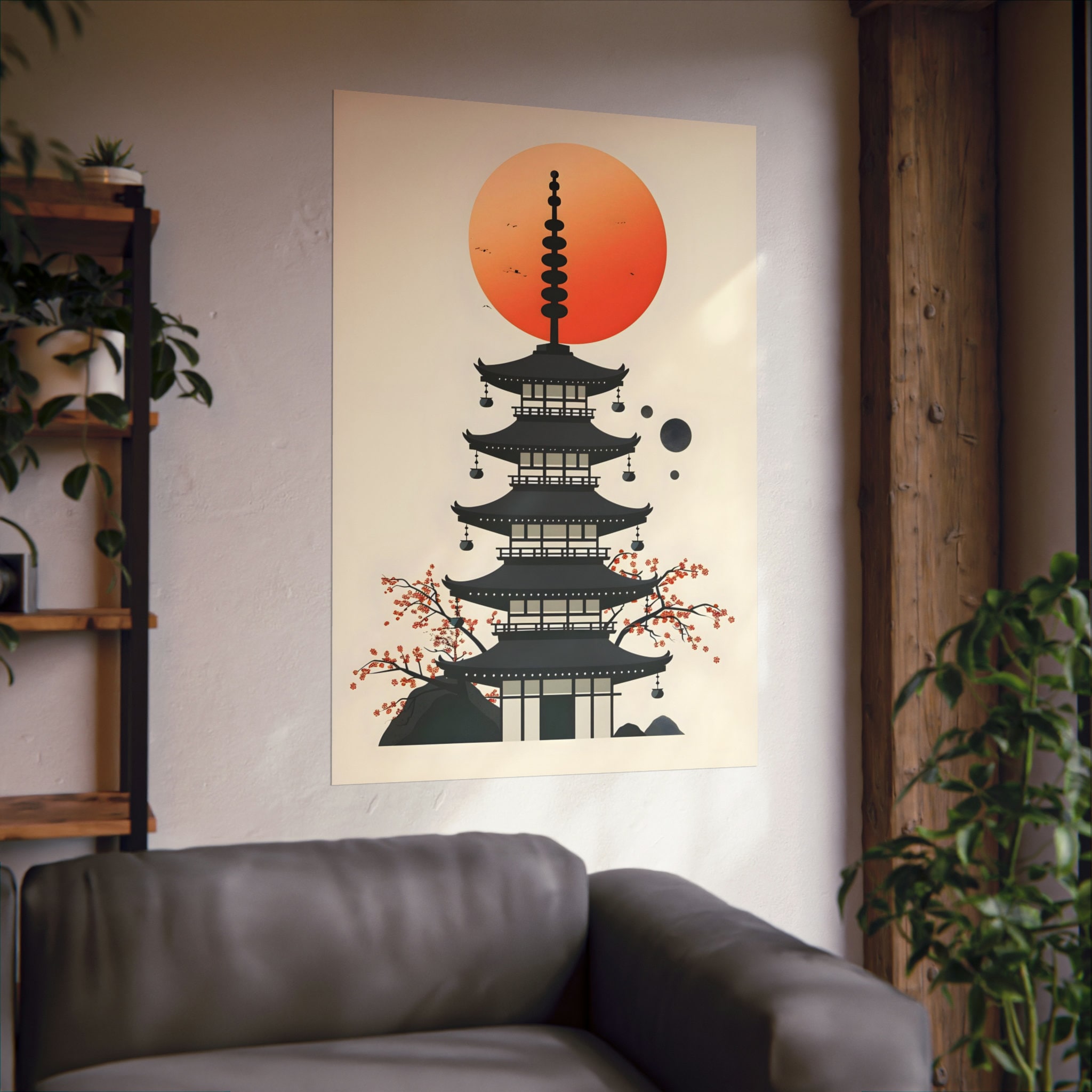Japanese Pagoda Poster 3, Japandi Wall Art Sakura Flower Decor Old ...