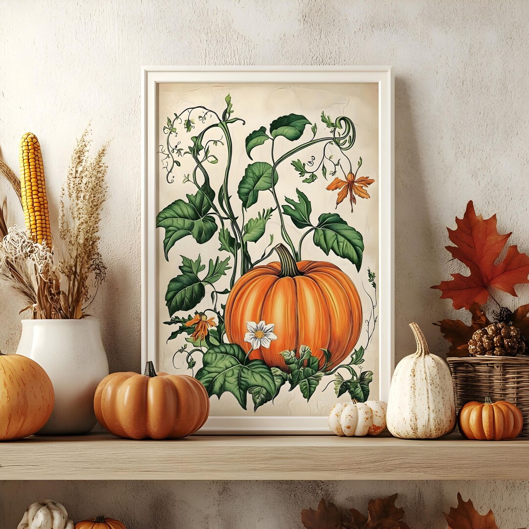 Pumpkin Rustical Harvest Poster 6, Cottagecore Vintage Book ...