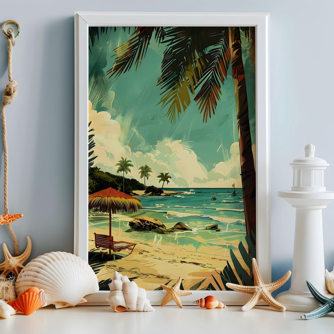 Retro Beach Poster, Beachy Wall Art Ocean Inspired Style Summer ...