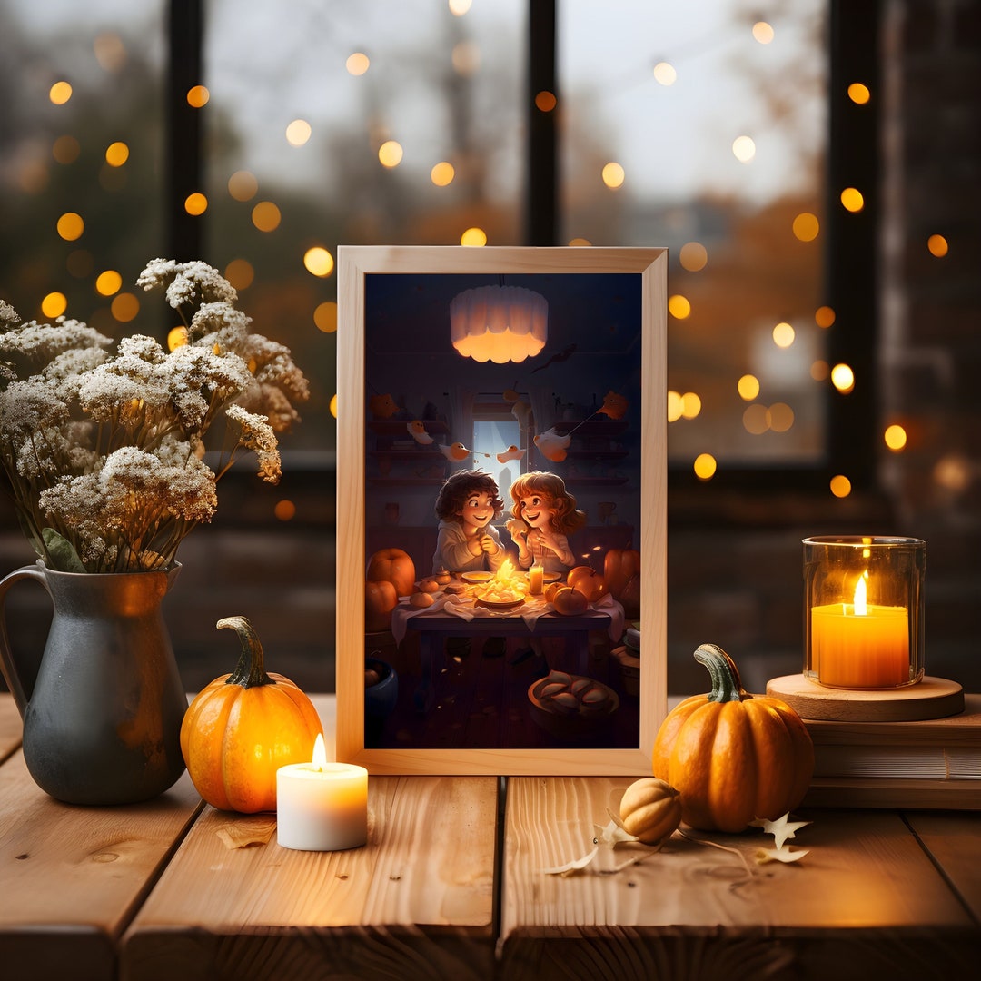 Romantic Thanksgiving Dinner Poster, Couple Date Gift Cartoon ...