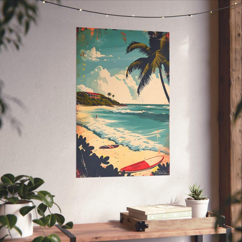 Surfboard Resort Poster, Beachy Wall Art Ocean Inspired Style Exotic ...