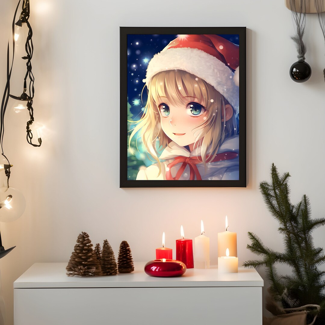 Cute Little Manga Christmas Girl Poster, Blonde Child Wall Art Gift for ...