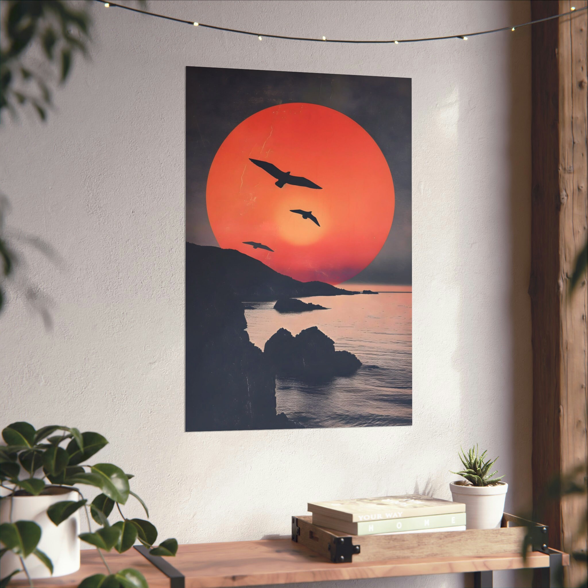 Japanese Sunset Poster 2, Japandi Wall Art Birds and Sun Room Decor ...