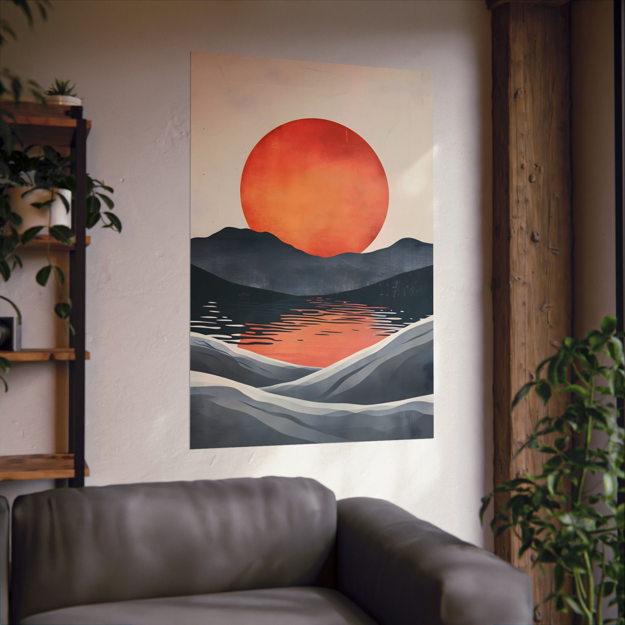 Japanese Sunset Poster 3, Japandi Wall Art Amazing Sun Behind the ...