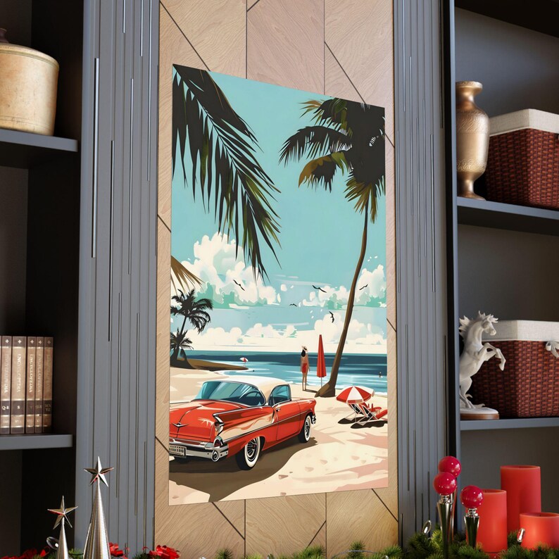 Vintage Automobile Beach Poster, Beachy Wall Art Ocean Inspired Style ...