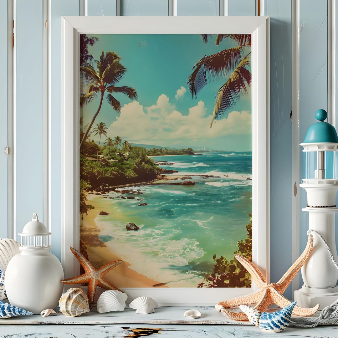 Tropical Island Resort Poster, Beachy Wall Art Ocean Inspired Style ...