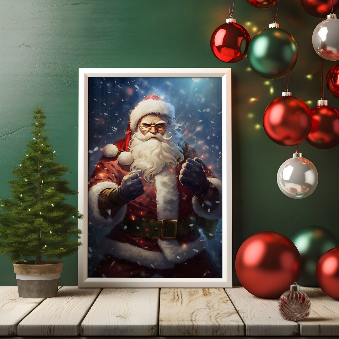 Boxer Santa Claus Poster, Funny Christmas Wall Art Festive Father ...