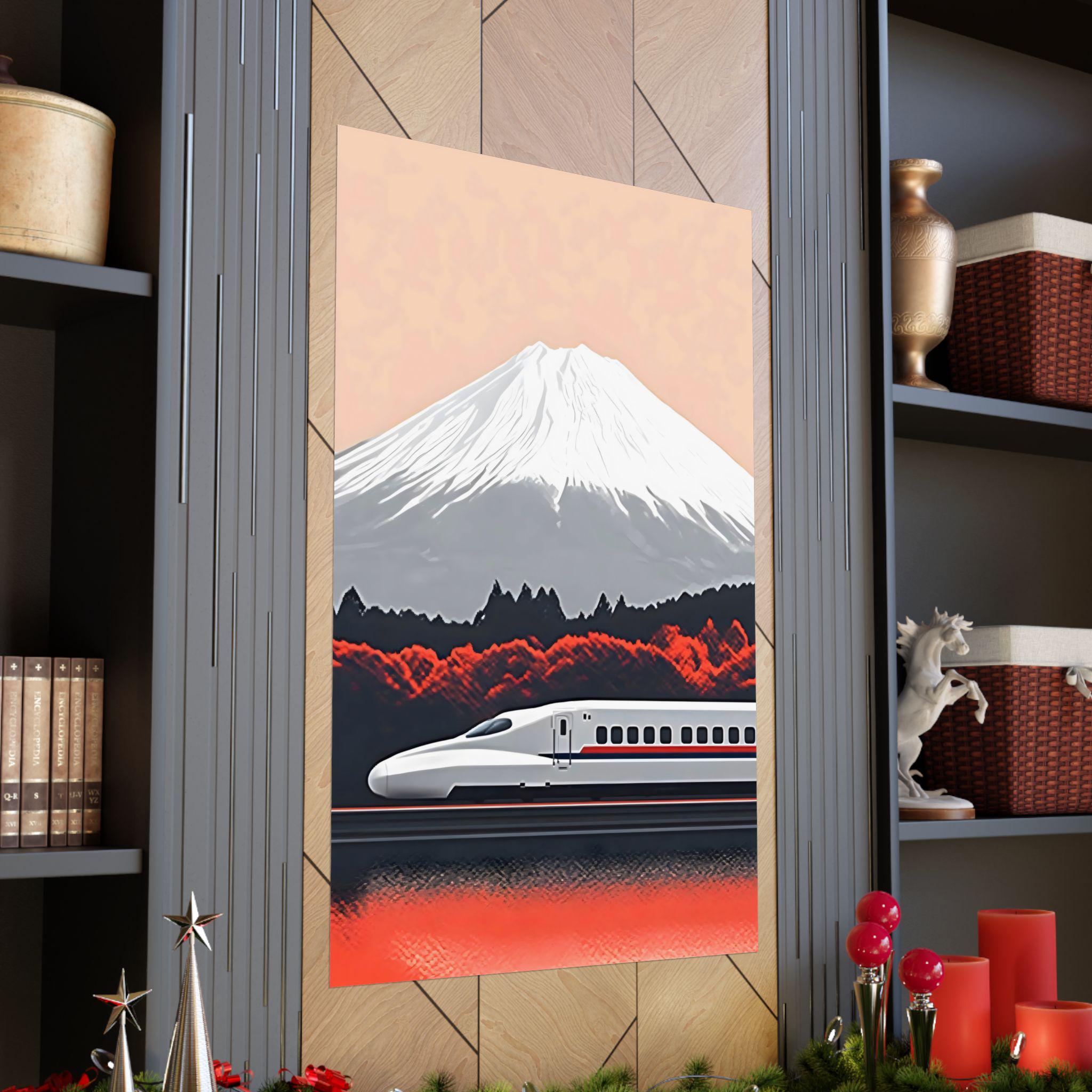 Shinkansen and Mt Fuji Poster, Japandi Wall Art Simple Japanese Print ...