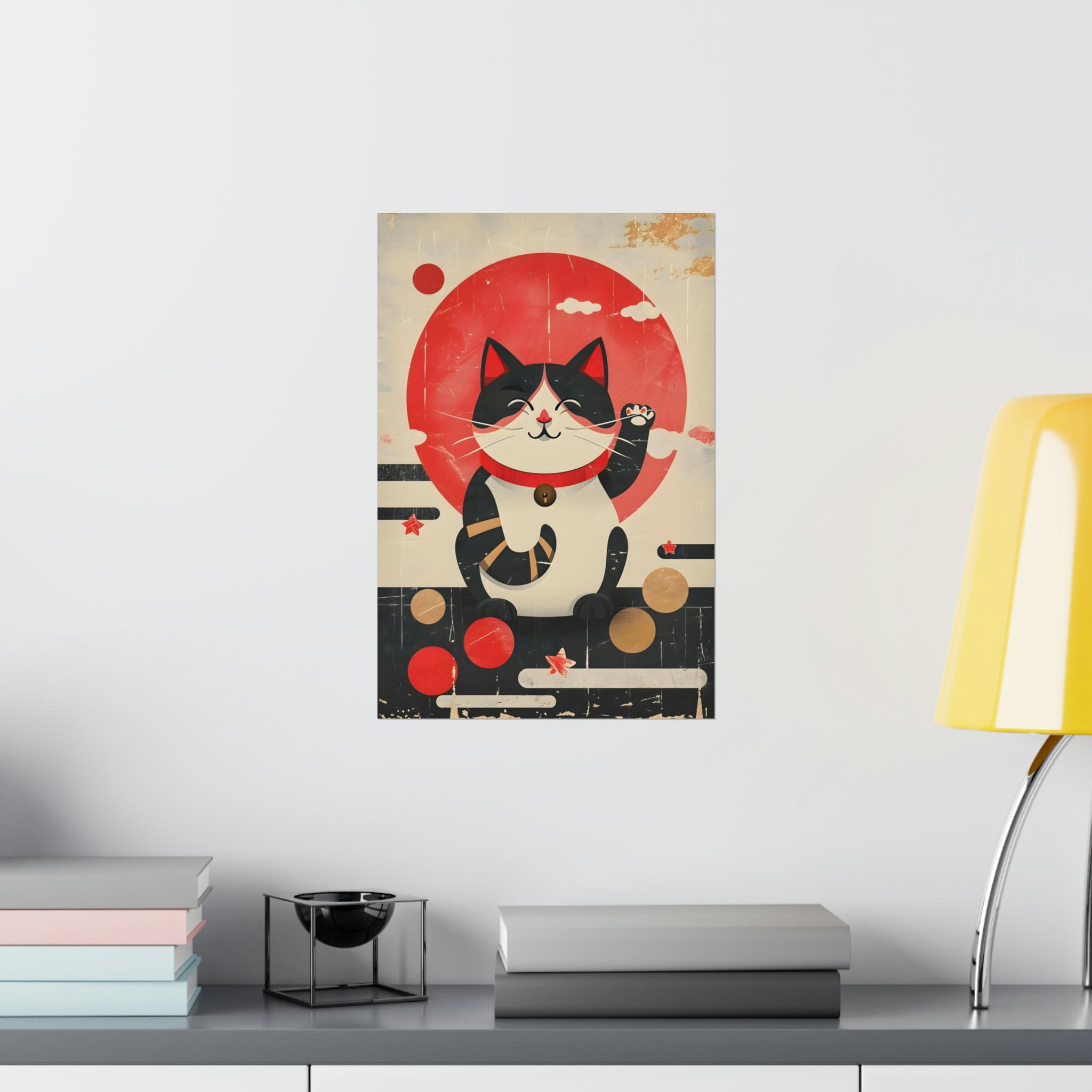Maneki Neko Poster 1, Japandi Wall Art Lucky Cat Illustration Beckoning ...