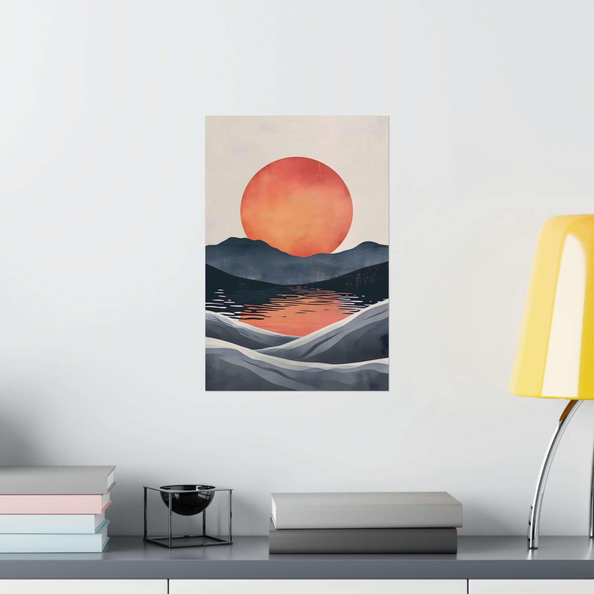 Japanese Sunset Poster 3, Japandi Wall Art Amazing Sun Behind the ...