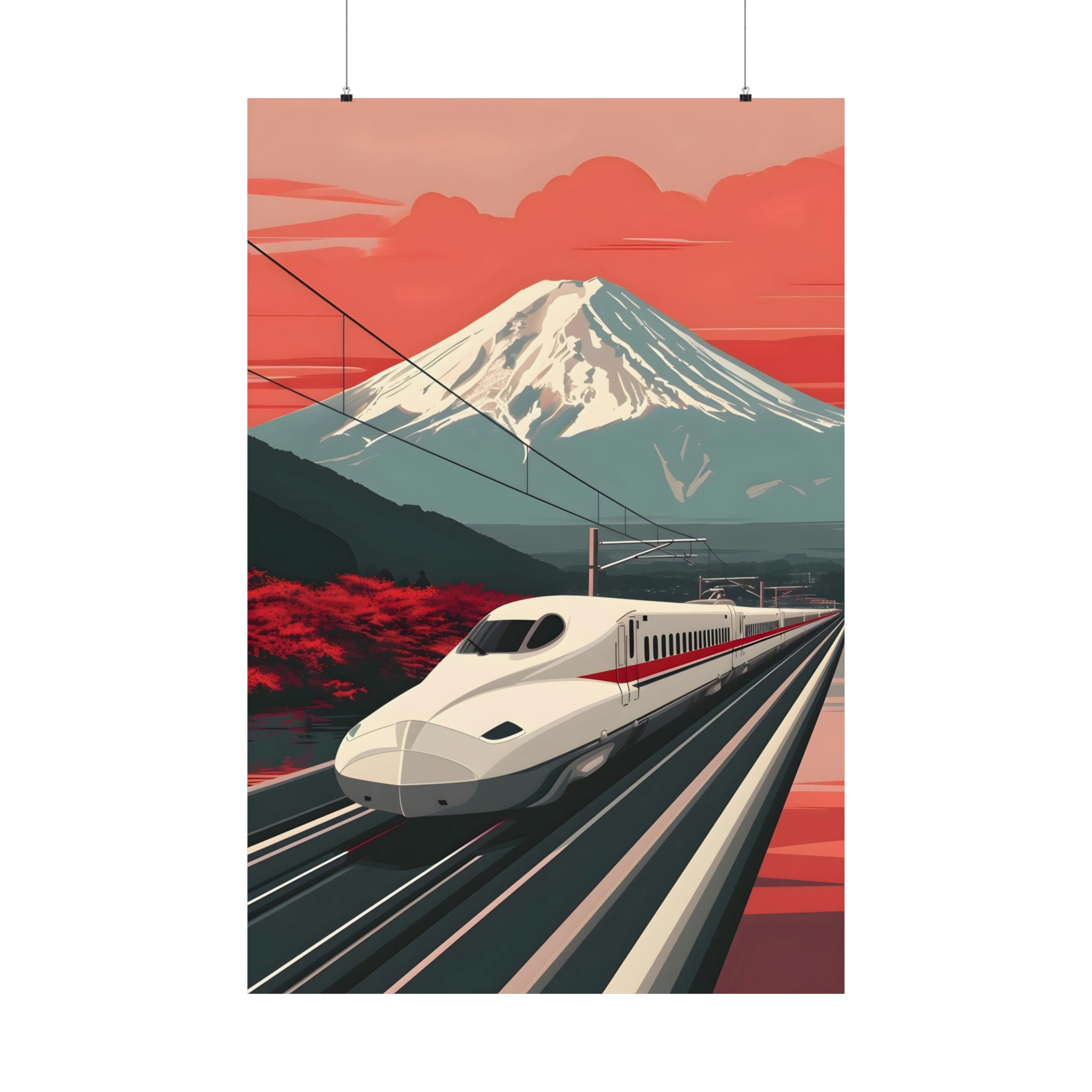 Shinkansen Poster 3, Japandi Wall Art Fujiyama Volcano Japan View Mount ...