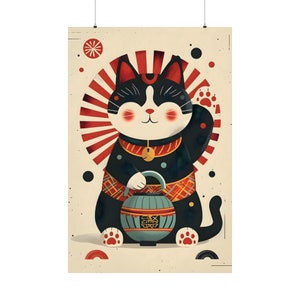 Maneki Neko Poster 4, Japandi Wall Art Lucky Cat Japanese Lantern Print ...