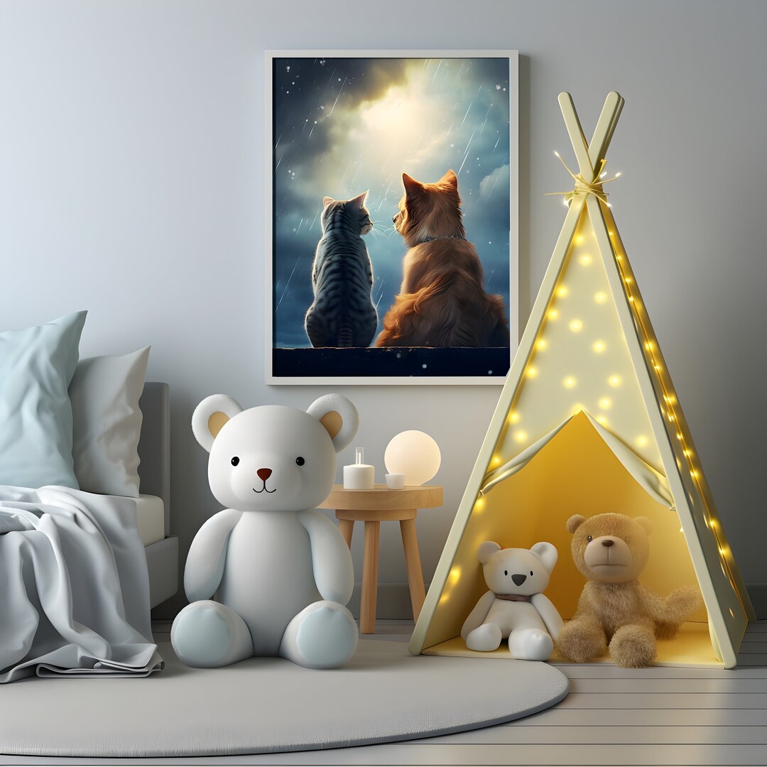 Dog and Cat Poster 2, Cute Animal Portrait Magical Wall Art to Child ...