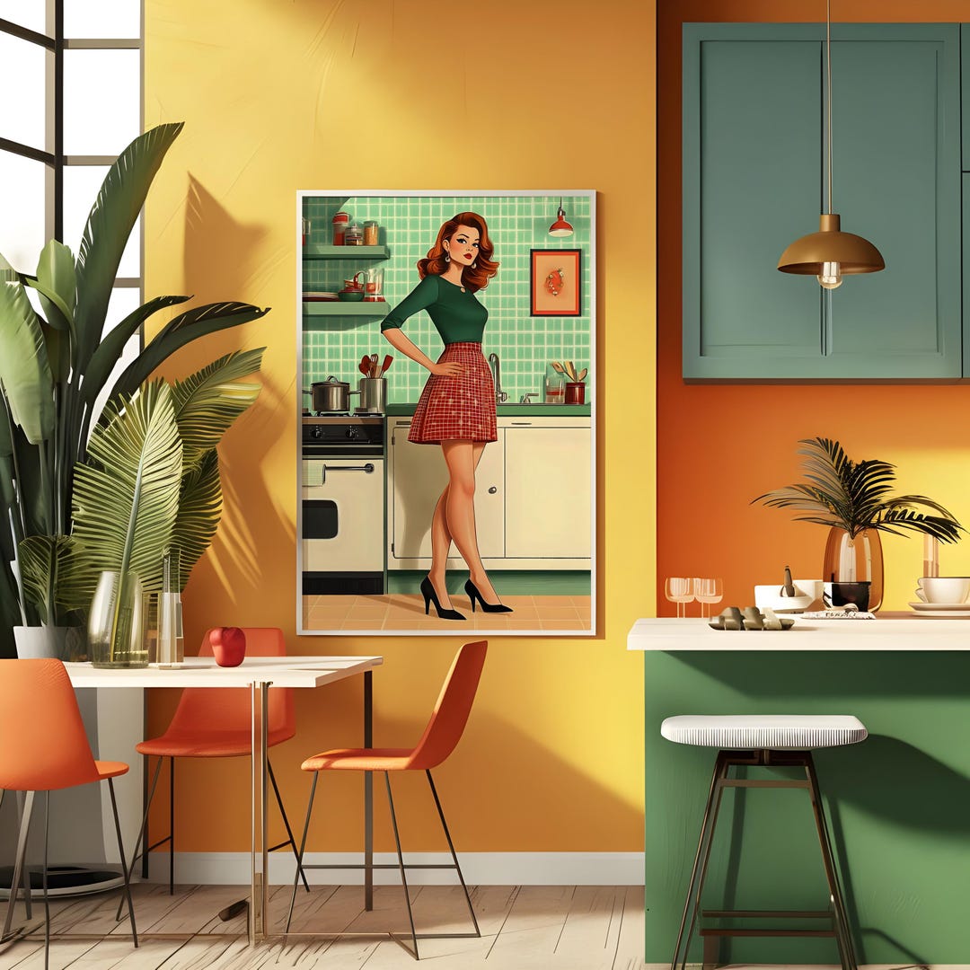 Retro Kitchen Midcentury Modern Poster 2, Vintage Cooking Home Decor ...