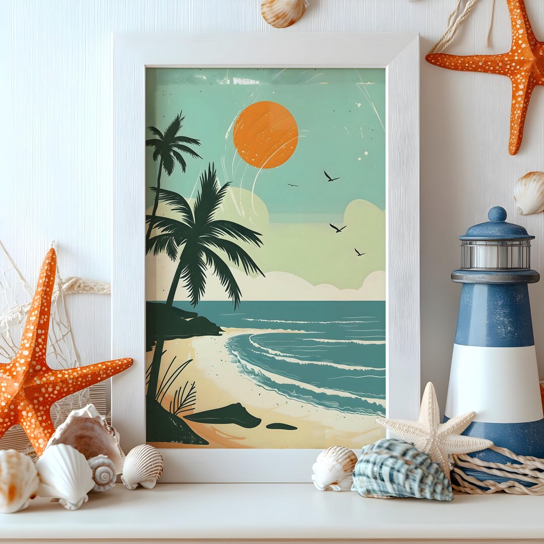 Vintage Vibes Beach Poster, Beachy Wall Art Ocean Inspired Style Retro ...