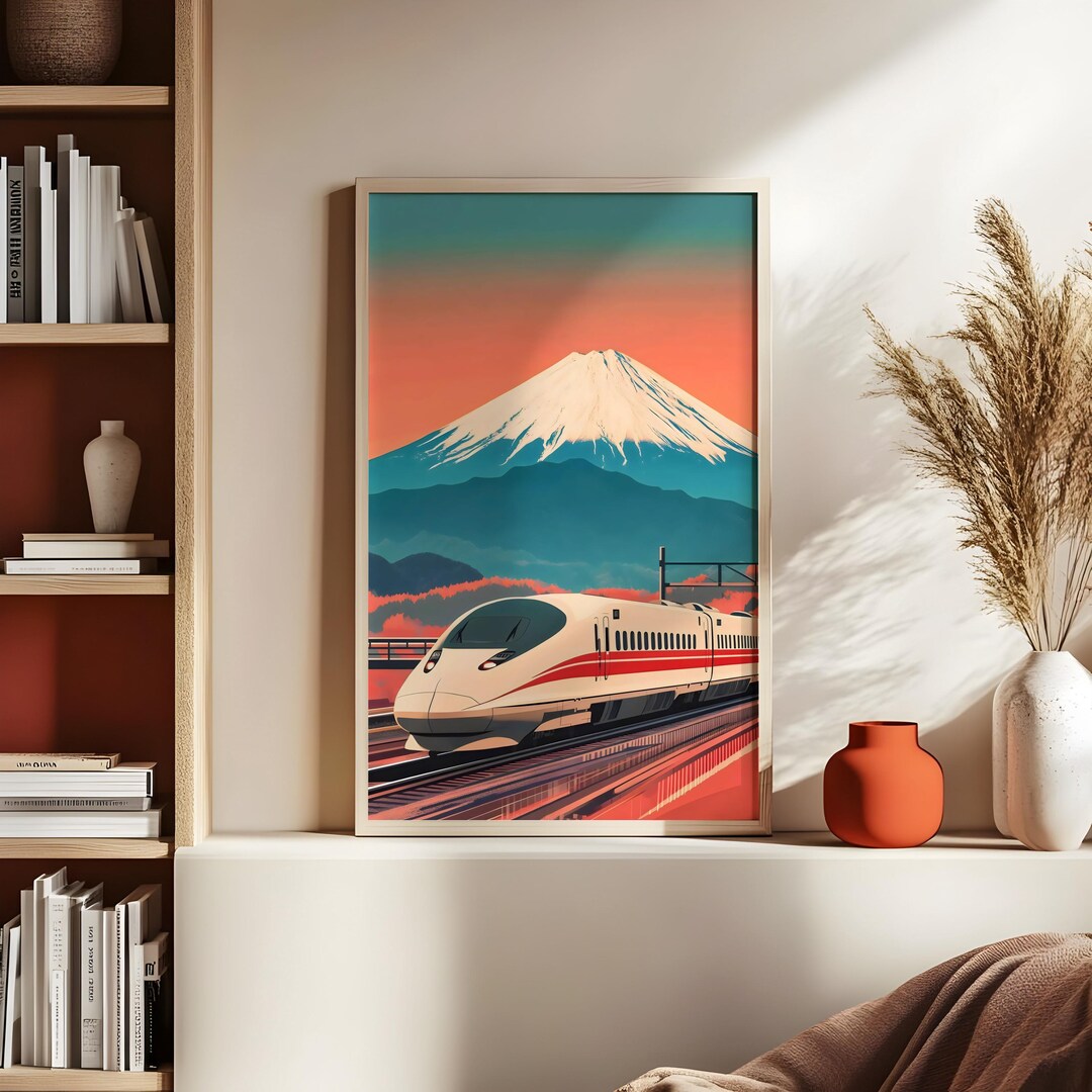 Shinkansen and Mount Fuji Poster, Japandi Wall Art Travel Home Decor ...