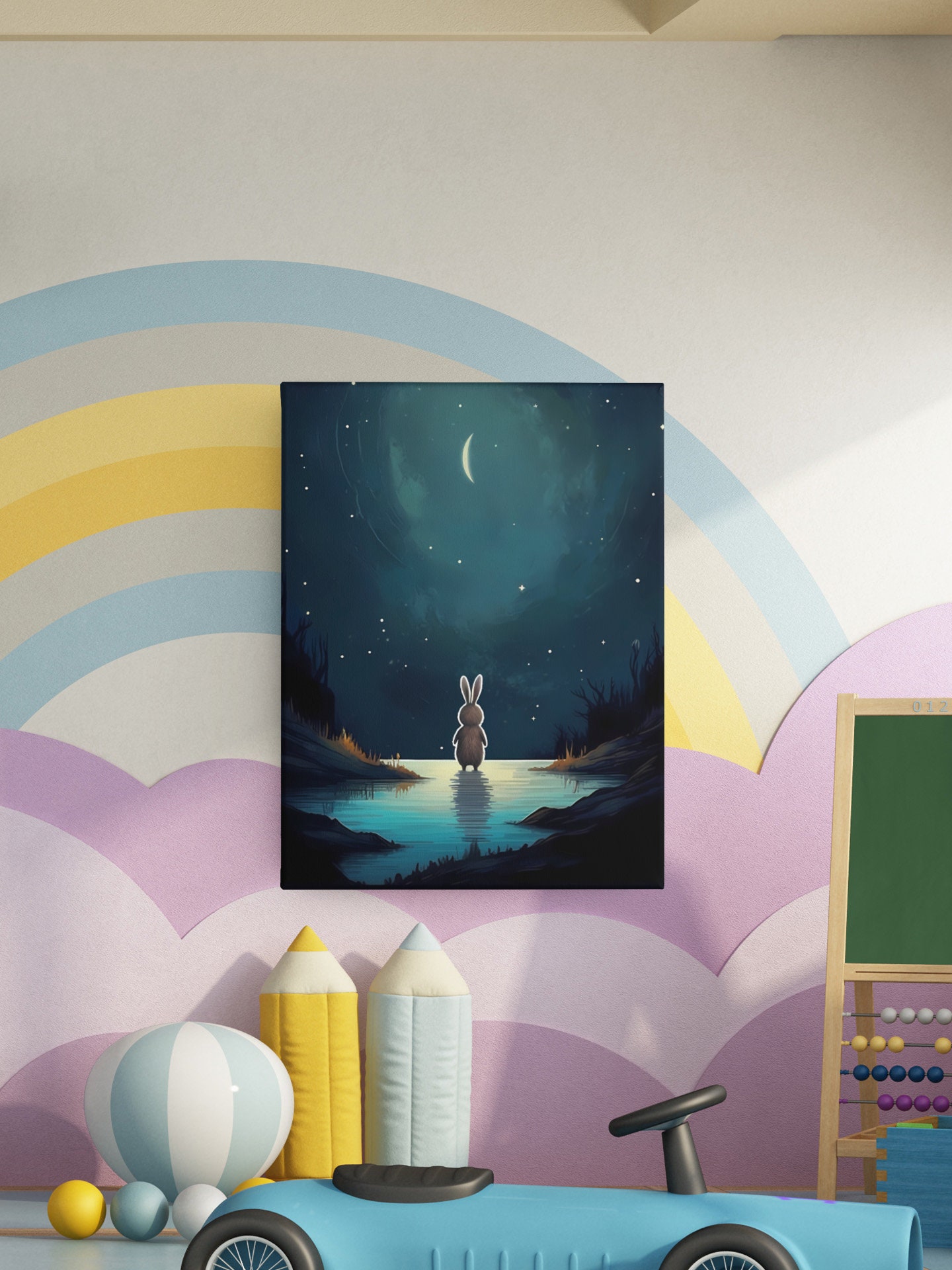 Rabbit and Moon Poster, Charming Wall Art for Child Bedroom Magical ...