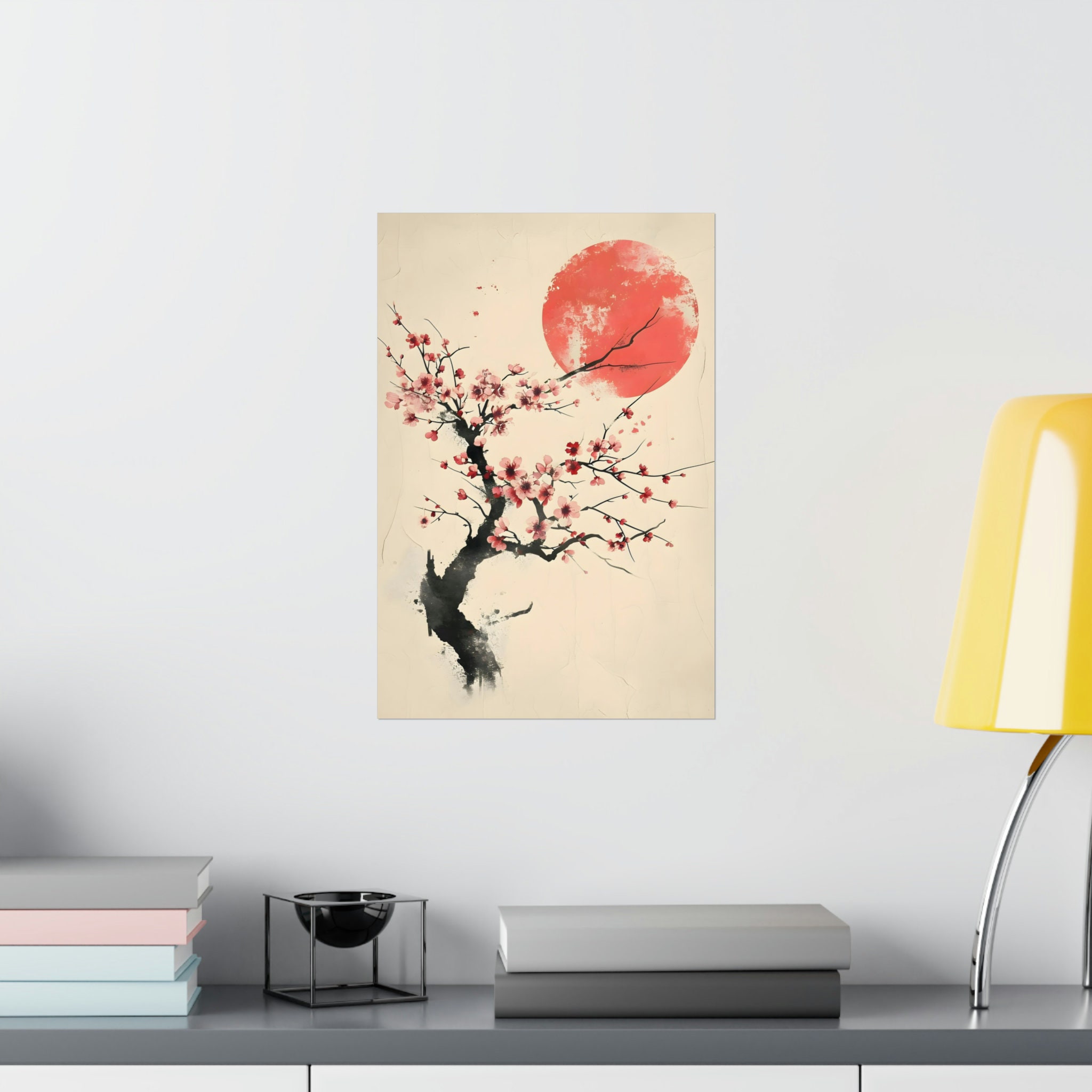 Pink Sakura Tree Poster, Japandi Wall Art Cherry Blossom Print Simple ...