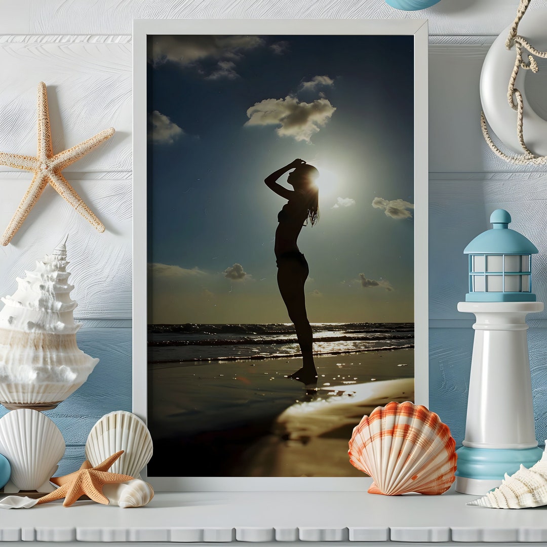 Woman in the Sunshine Poster, Beachy Wall Art Ocean Inspired Style Girl ...