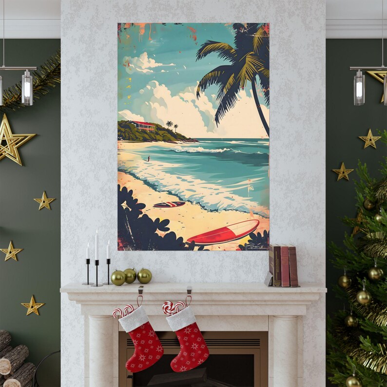 Surfboard Resort Poster, Beachy Wall Art Ocean Inspired Style Exotic ...