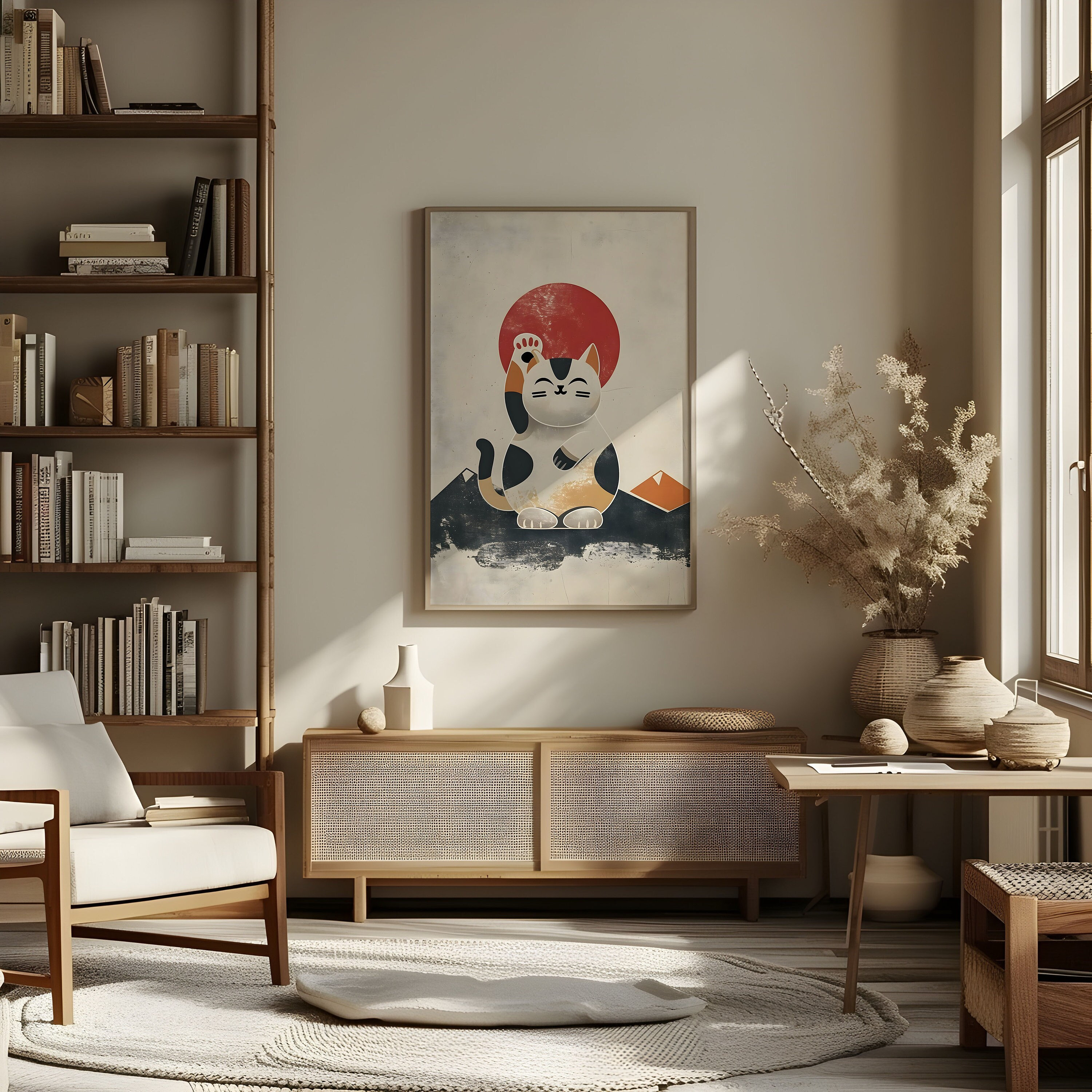 Maneki Neko Poster 3, Japandi Wall Art Cute Little Lucky Cat Print Wabi ...