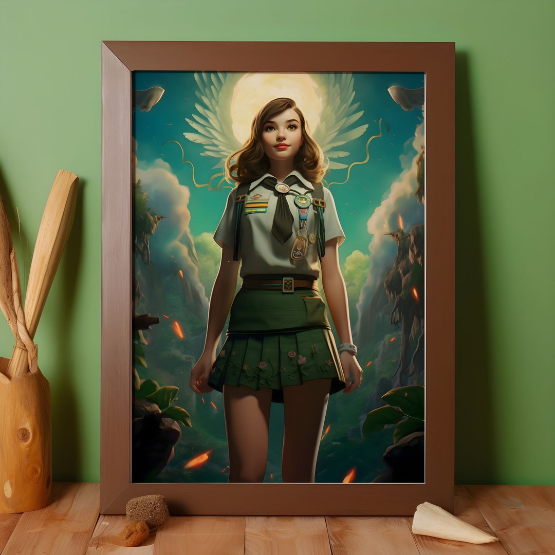 Whimsical Girl Scout Poster 2, Cute Little Lady Wall Art Scout Uniform ...