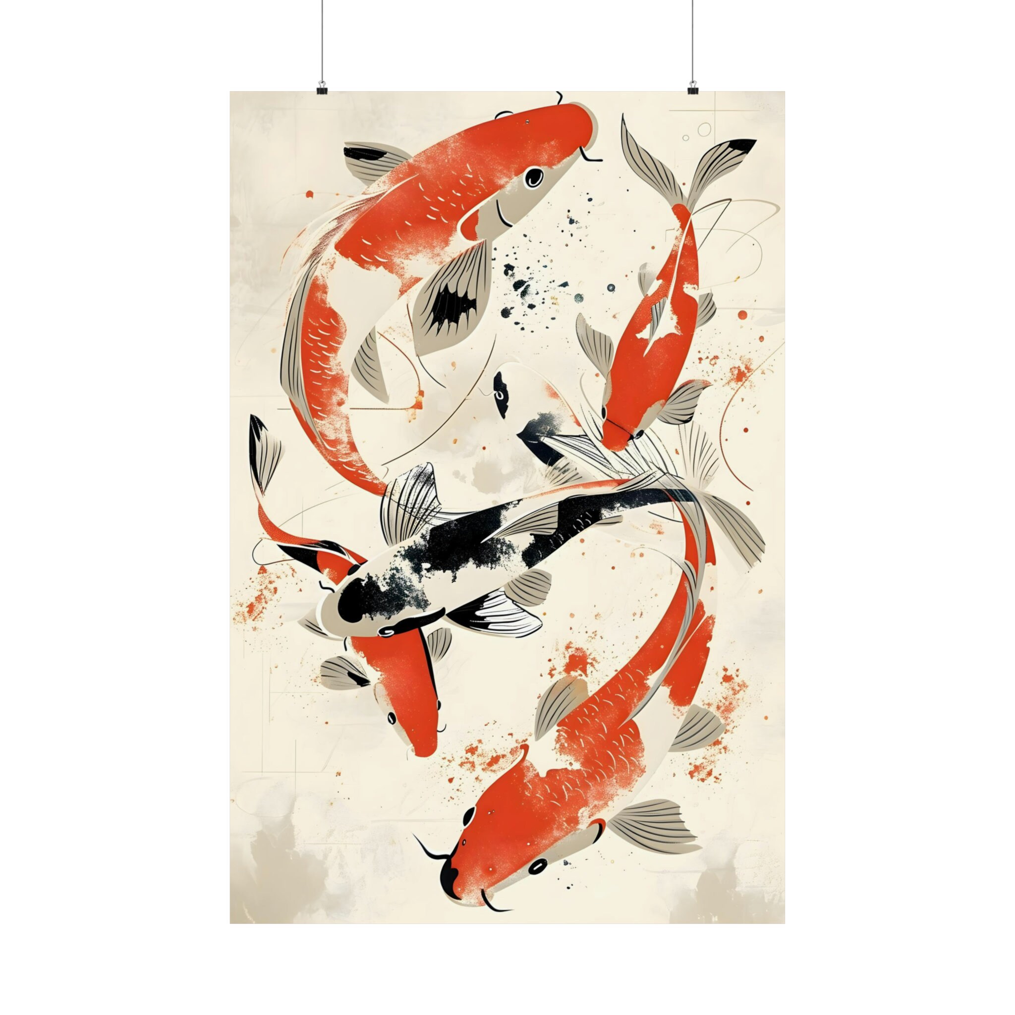 Koi Fish Pond Poster 3, Japandi Wall Art Japanese Decorative Carp Print ...