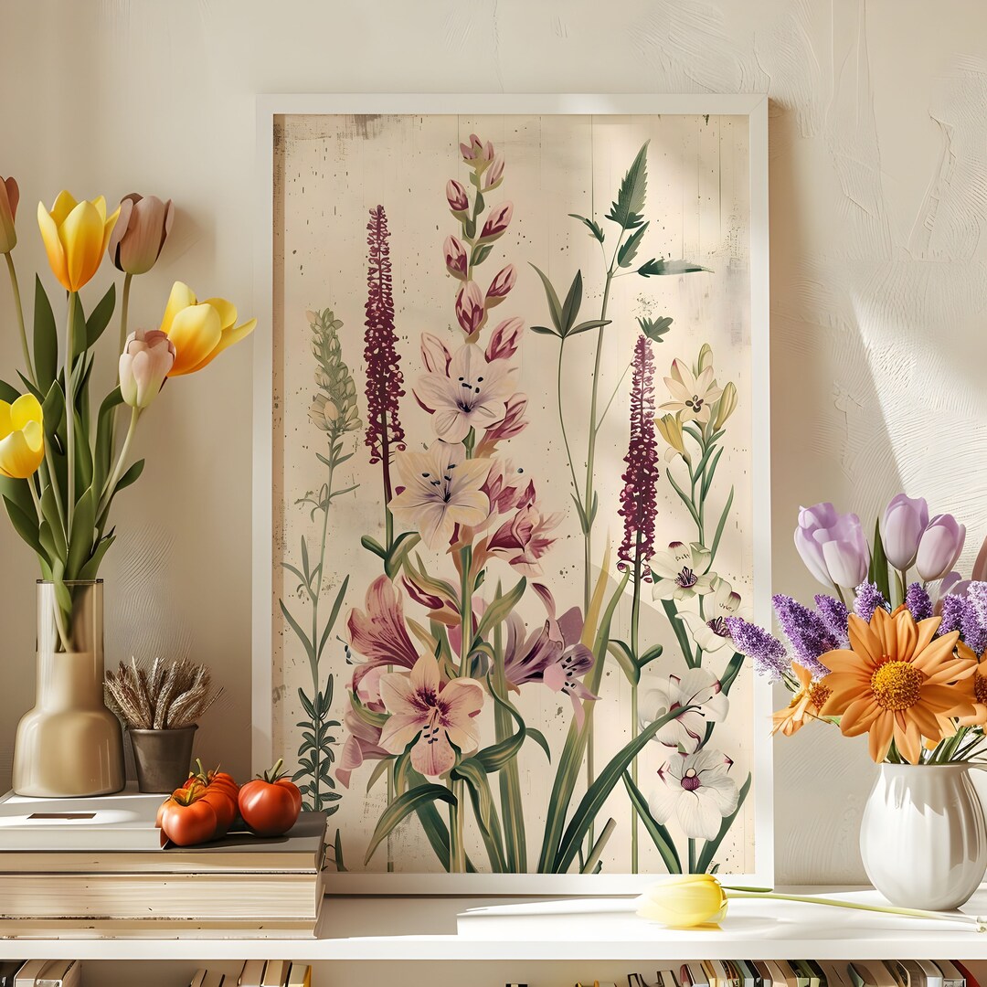 Vintage Spring Botanical Poster 3, Meadow Flowers Art Retro Garden ...