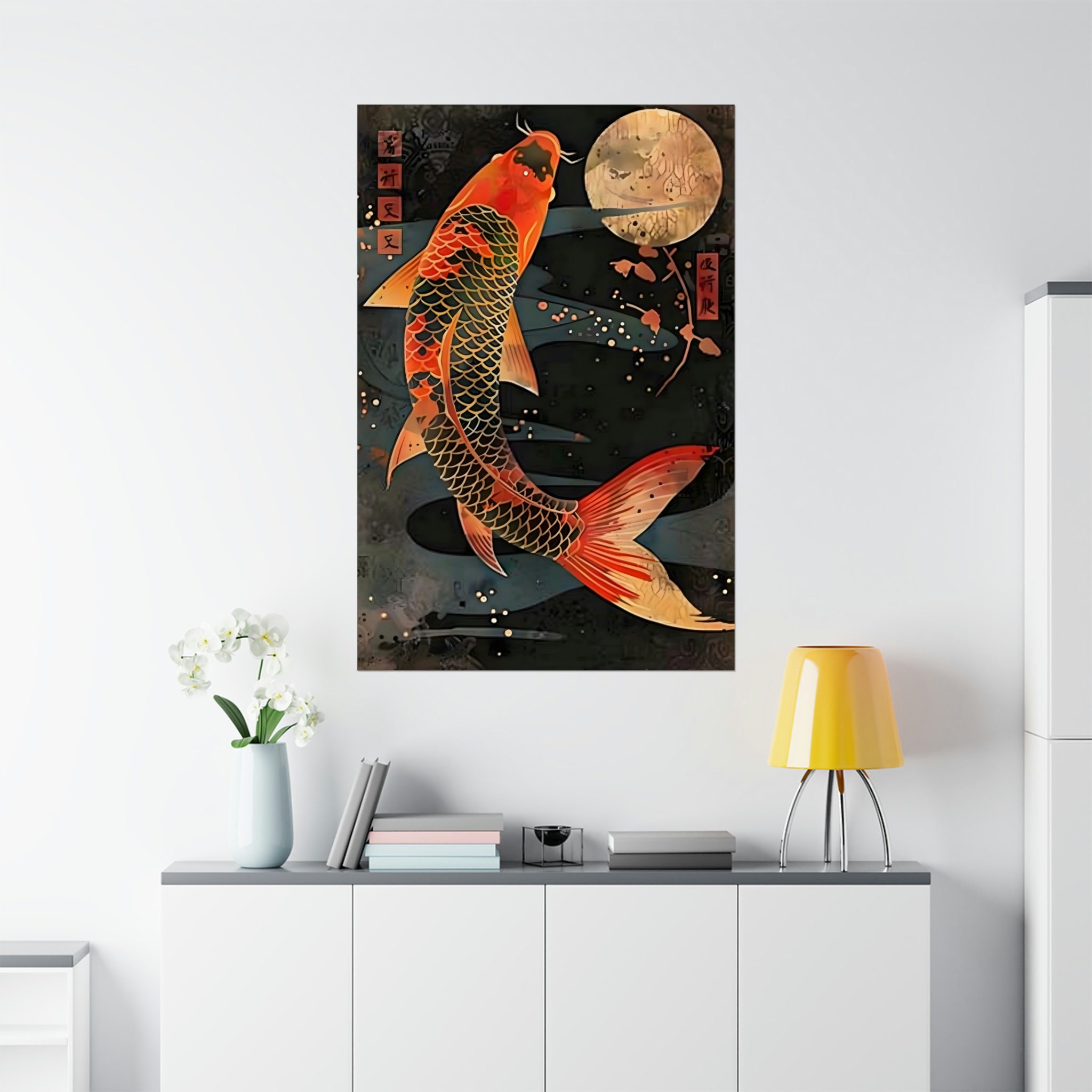 Black Koi Fish Poster, Japandi Wall Art Japanese Orange Carp Decor Koi ...