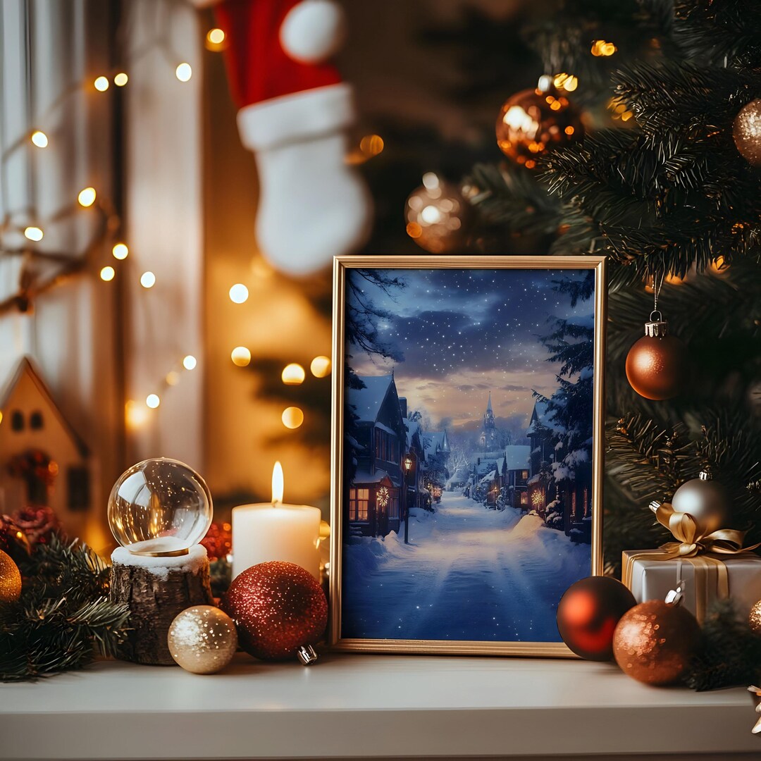 Festive Landscape Poster 1, Christmas Village Background Snowy Wall Art ...