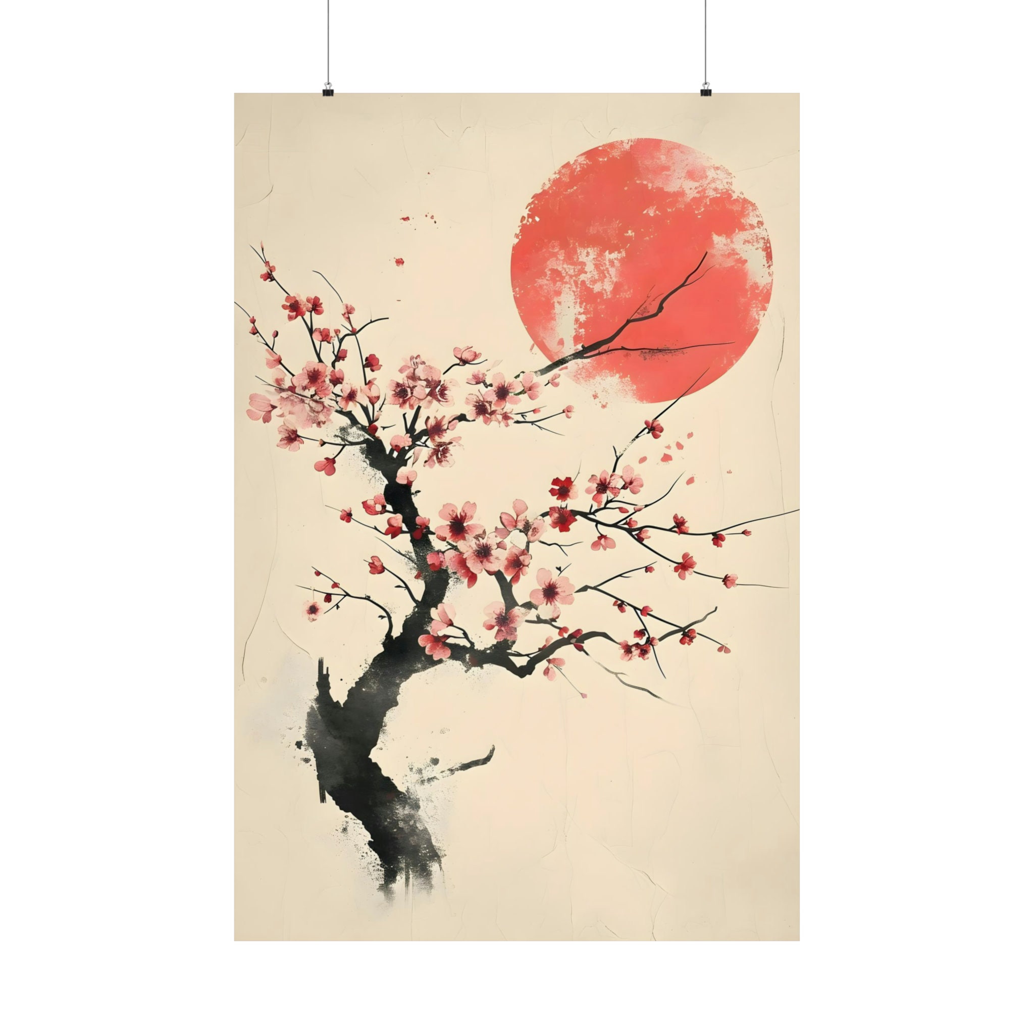 Pink Sakura Tree Poster, Japandi Wall Art Cherry Blossom Print Simple ...
