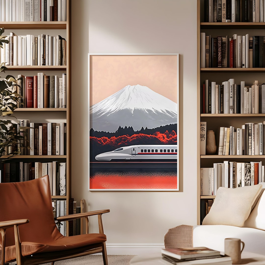 Shinkansen and Mt Fuji Poster, Japandi Wall Art Simple Japanese Print ...