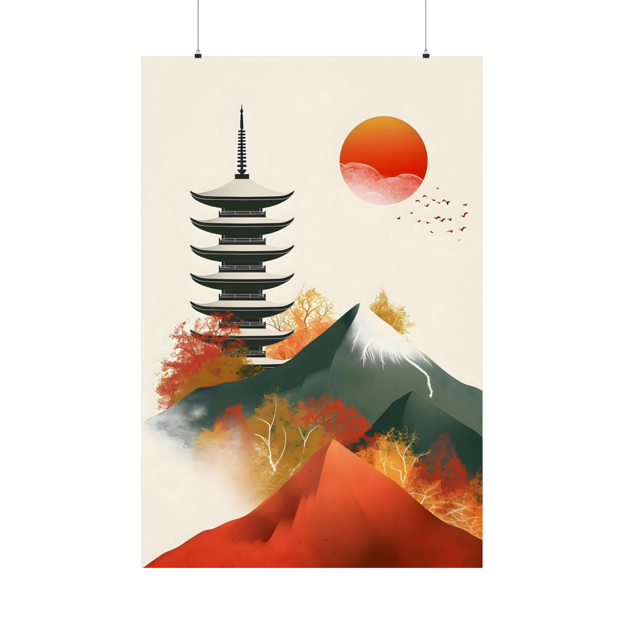 Japanese Pagoda Poster 2, Japandi Wall Art Schematic Japan View Print ...