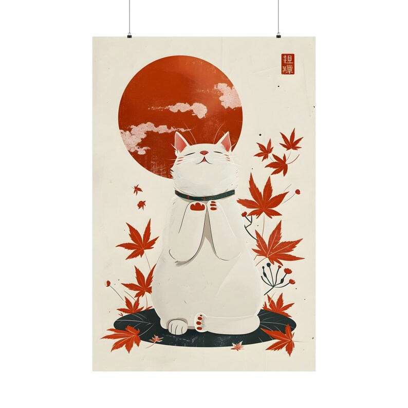 Maneki Neko Poster 5, Japandi Wall Art Wabi Sabi Artwork Beckoning Cat Decor Japanese Lucky Cat ...