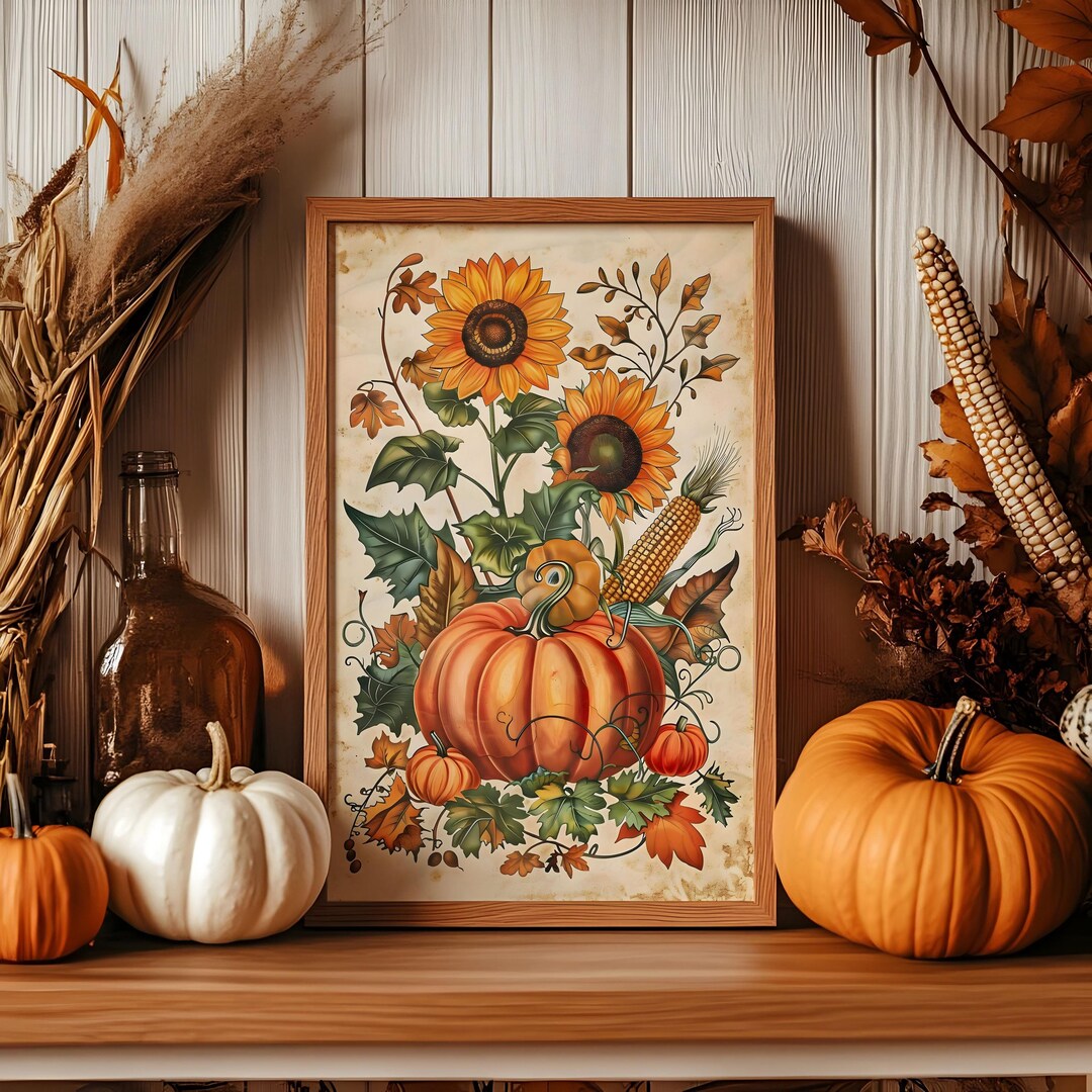 Harvest Cottagecore Poster 3, Pumpkin Retro Decor Thanksgiving Wall Art ...