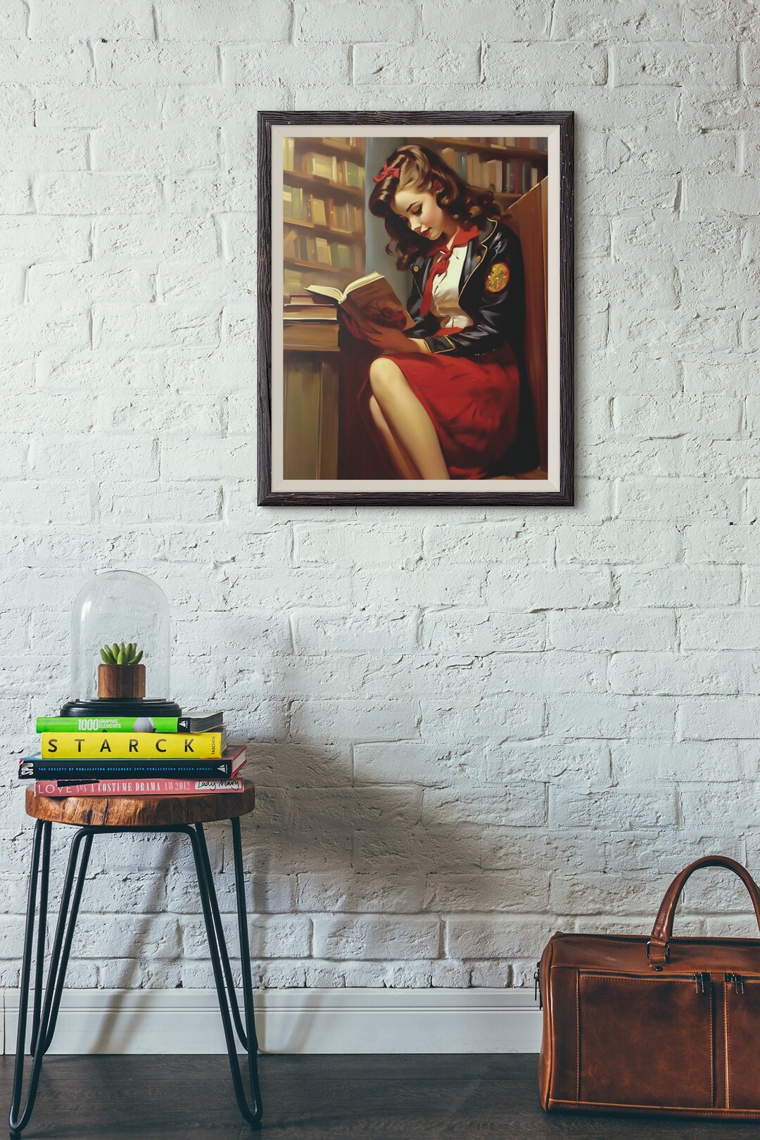 Back to School Girl Reading Poster 1, Pin-up Girl Art Sweet Librarian ...