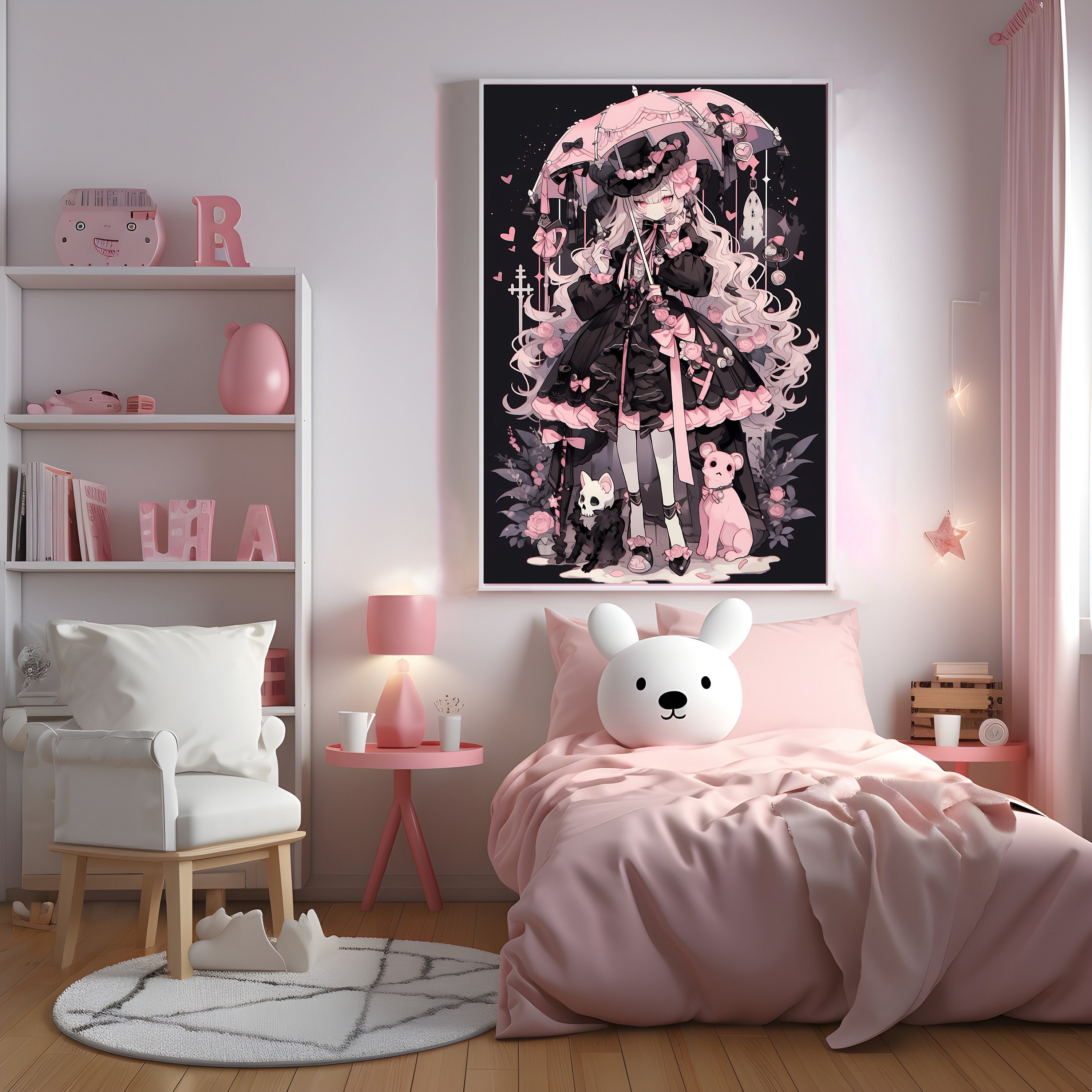 Halloween Emo Anime Girl Poster 1, Whimsical Manga Drawing Wall Art ...