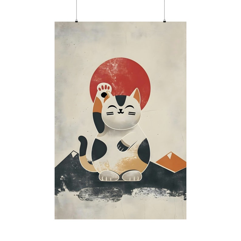 Maneki Neko Poster 3, Japandi Wall Art Cute Little Lucky Cat Print Wabi Sabi Beckoning Cat Decor ...
