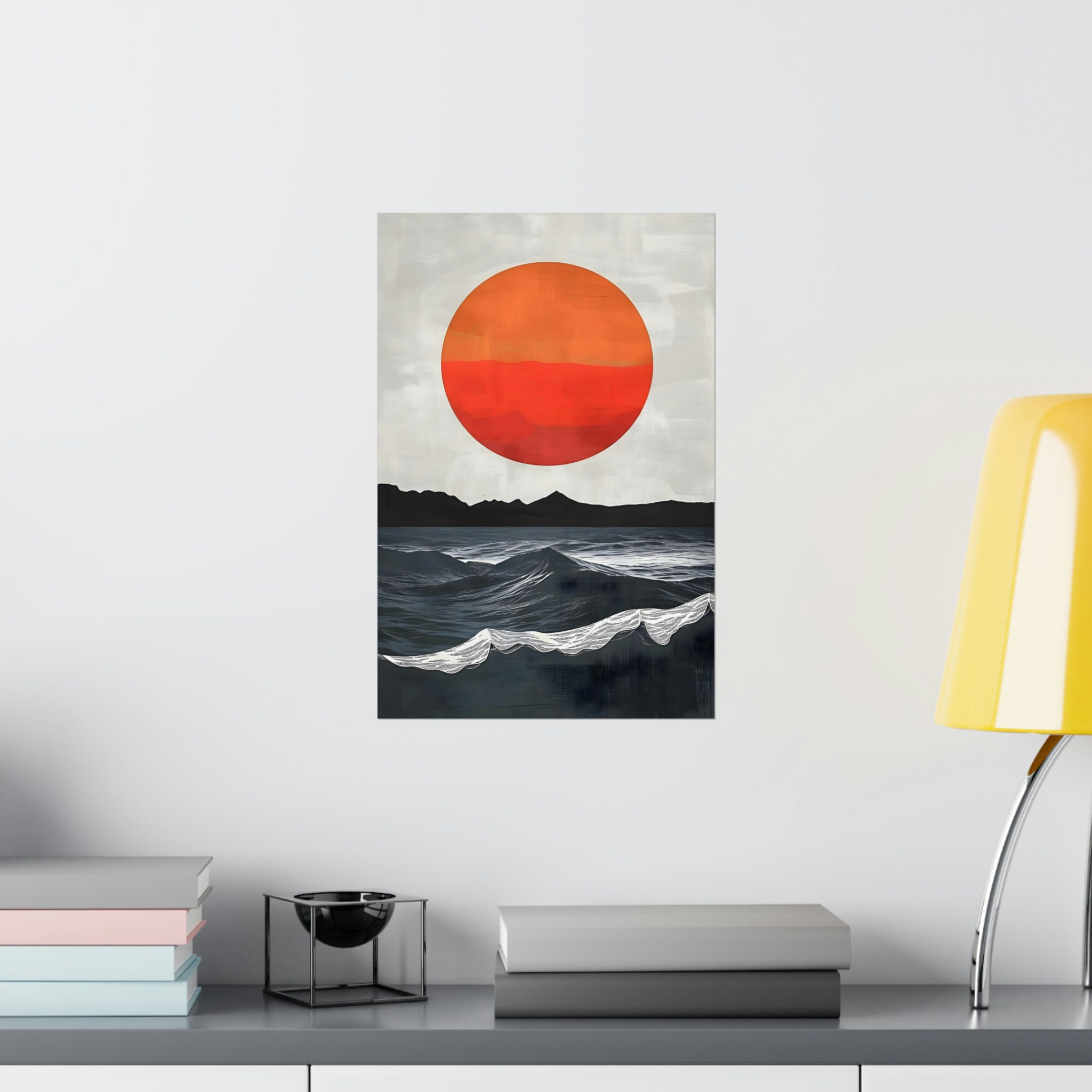 Japanese Sunset Poster 1, Japandi Wall Art Sun and Sea Print Water ...