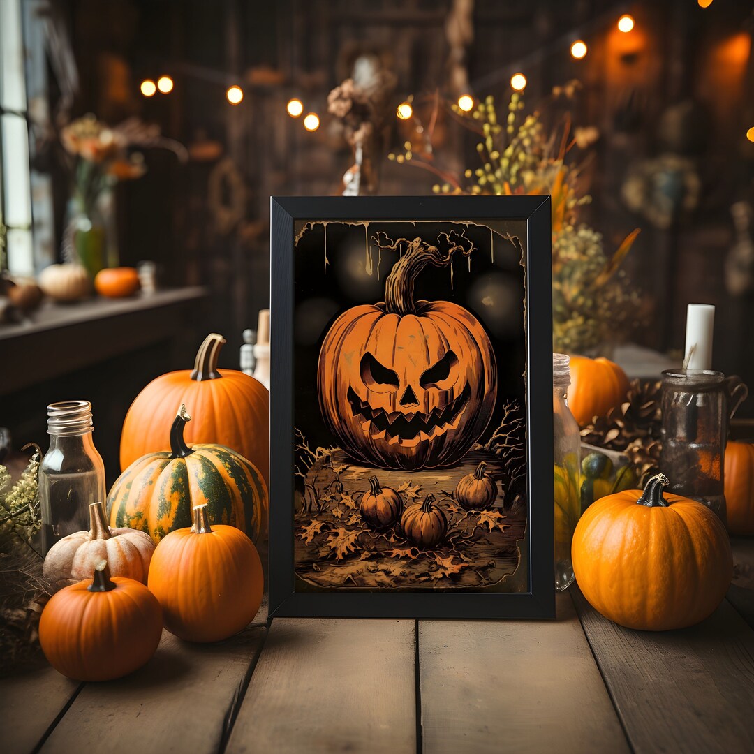 Vintage Halloween Pumpkin Poster, Retro Halloween Decoration Fall Wall ...