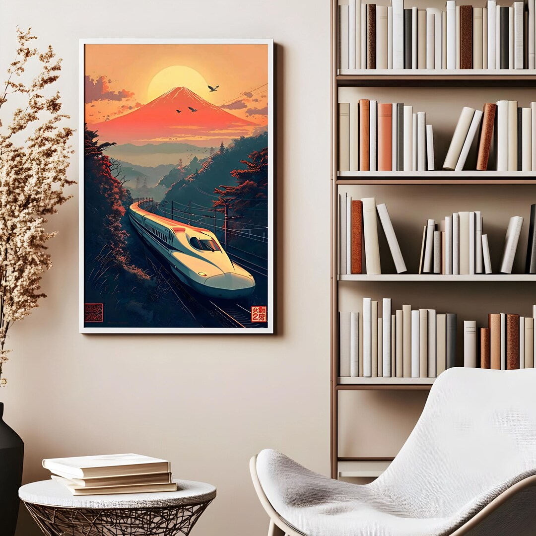 Japanese Shinkansen Poster 3, Landscape of Mt Fuji Japandi Wall Art ...