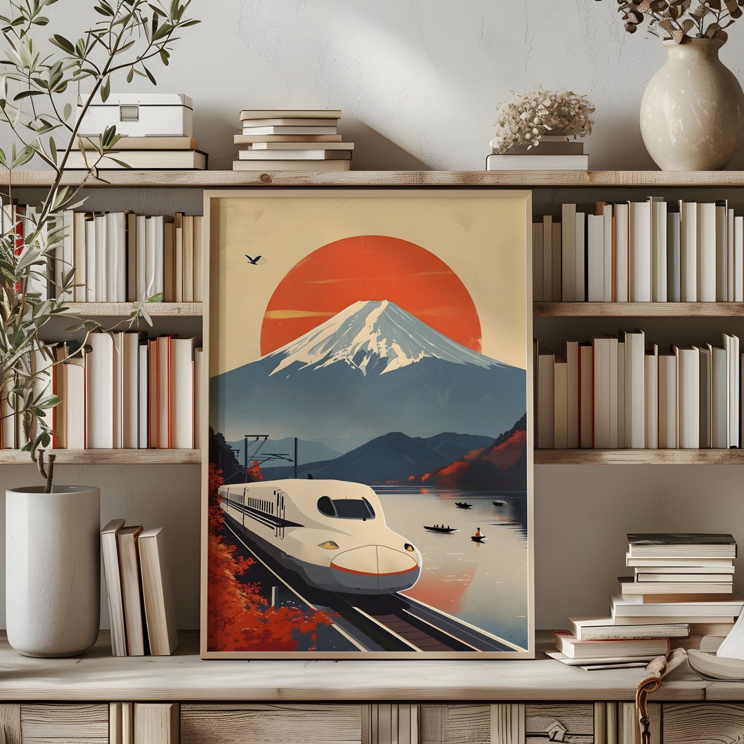 Shinkansen Poster 4, Japandi Wall Art Kawaguchi Lake Mount Fuji ...