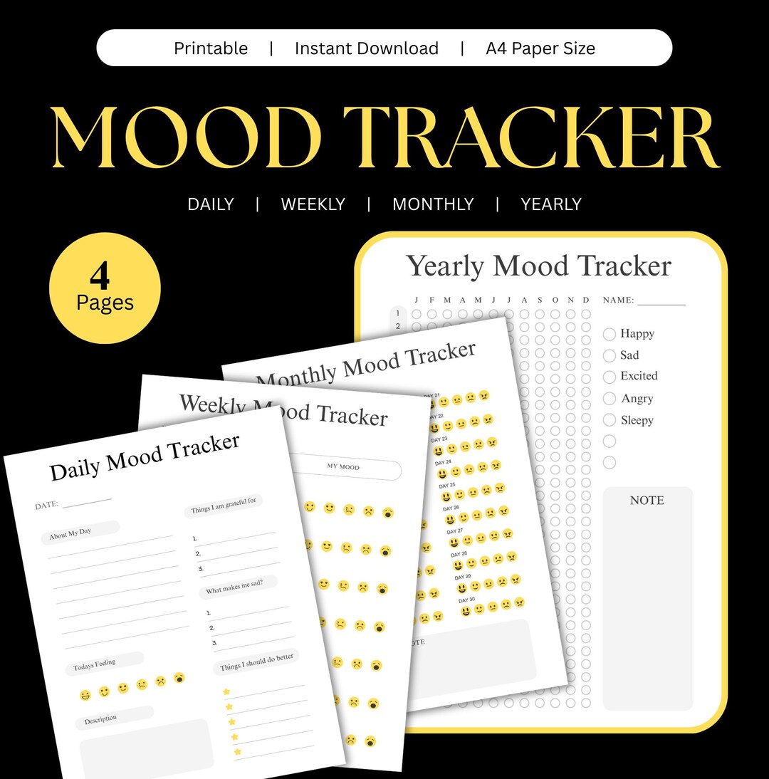 Printable Mood Tracker Planner Therapy Journal Emotion Tracker Yearly ...