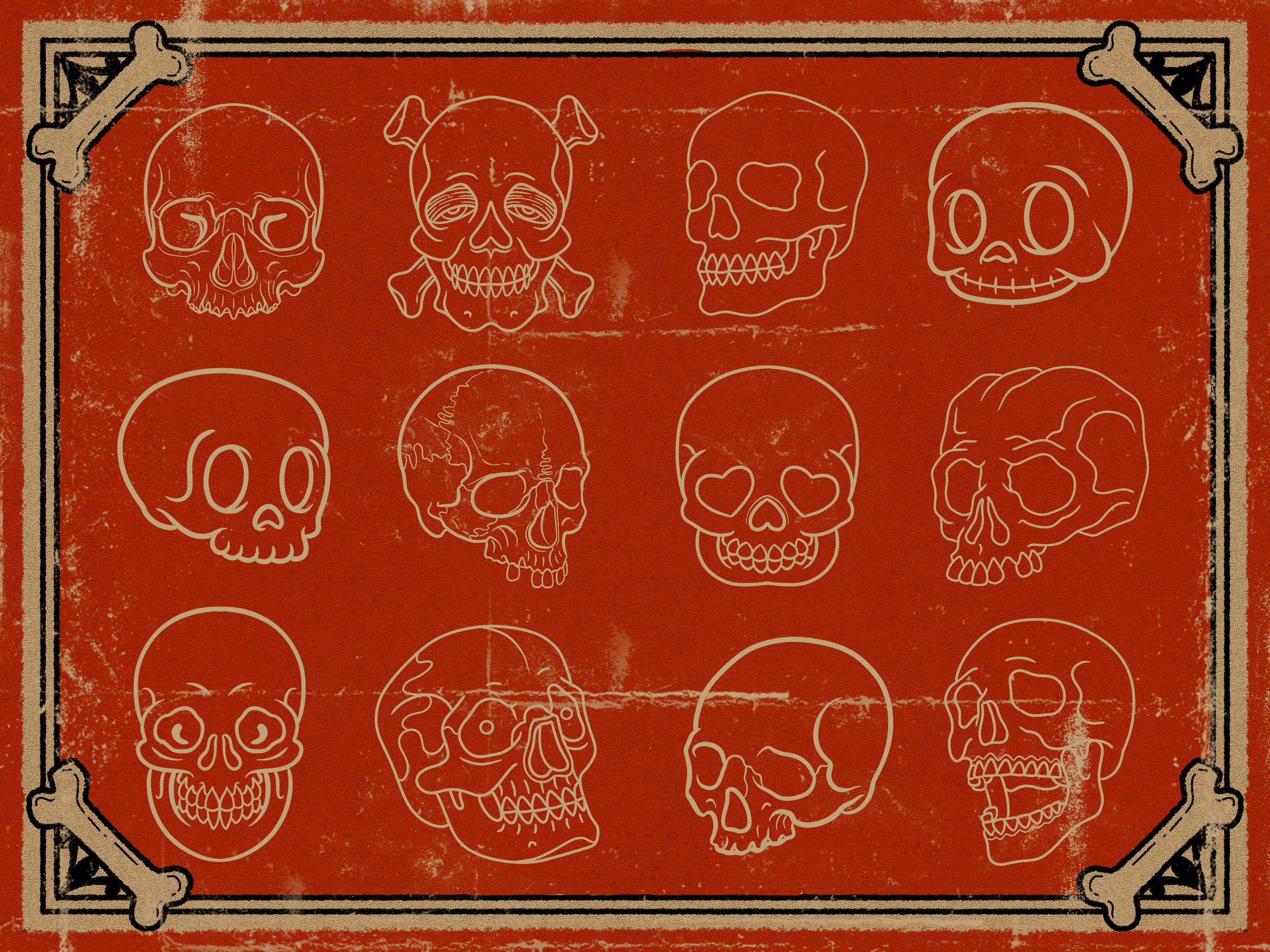 100 Skulls - 100 Hand Drawn Skull Tattoo Brushes for Procreate Digital ...