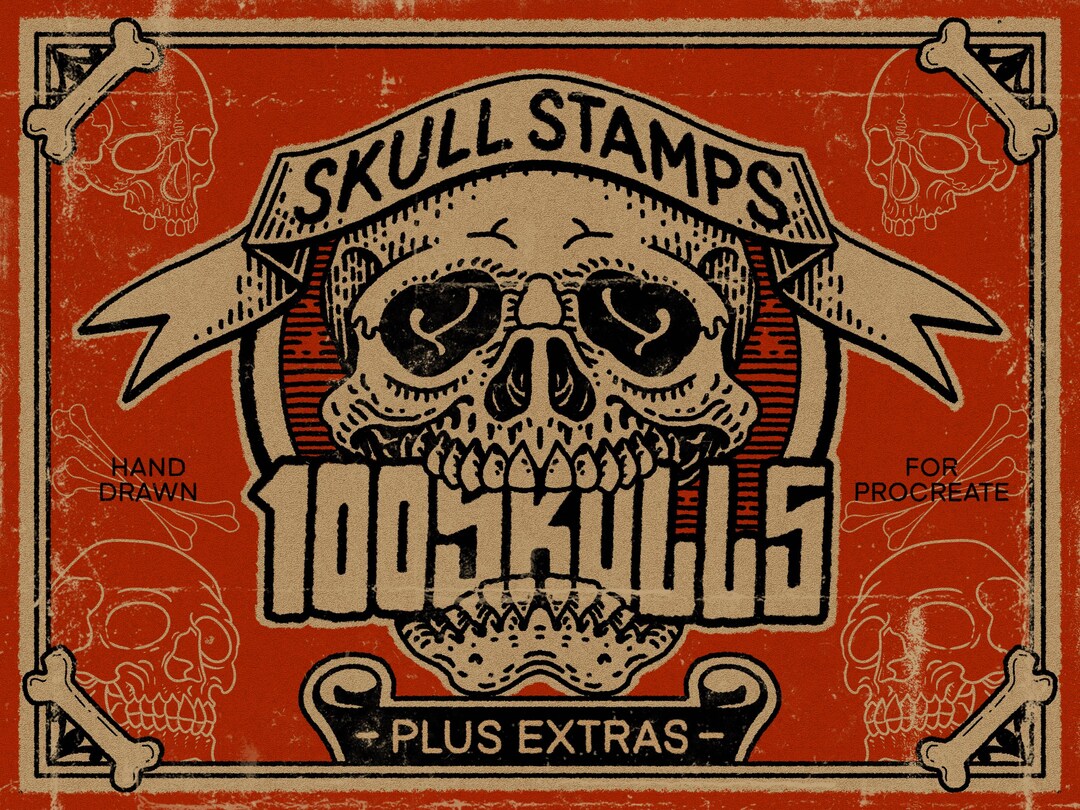 100 Skulls - 100 Hand Drawn Skull Tattoo Brushes for Procreate Digital ...