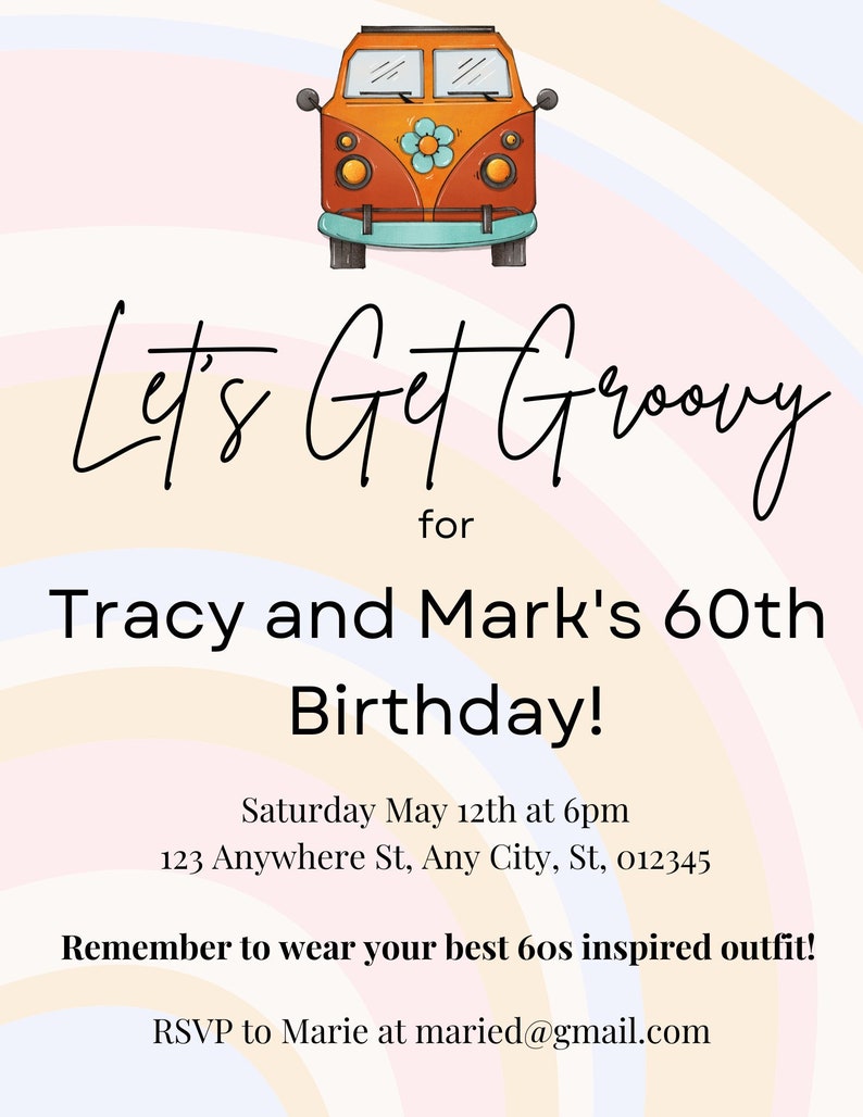 Groovy 60s Themed Party Invitation Template - Etsy